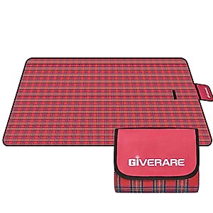 GIVERARE Picnic Beach Blanket, XL Sandfree Waterproof Outdoor Camping Blankets, Quick Drying Family Mat, Portable Extra Large Mats for Travel, Hiking, Music Festival, Lawn-Red