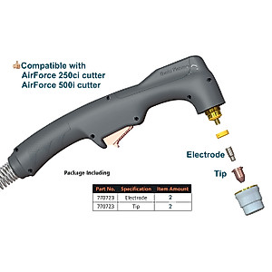 Theia Plasma | AirForce 250Ci HP-25 Plasma Torch consumable 20A | Consumable Kit, Tip/Electrode 770723x2 770496x5 | compatible with Hobart AirForce cutter & miller HP-25/50/70 (3) (770496 4kit)