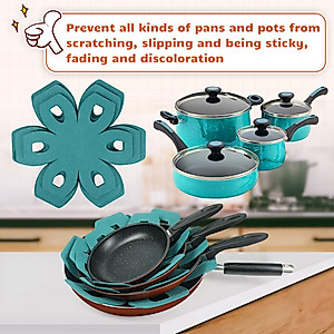 BYKITCHEN Pot Pan Protectors, Set of 6 & 3 Different Sizes, Felt Pot Protectors for Stacking, Cyan Pan Separators Protectors for Stacking and Protecting Your Cookware