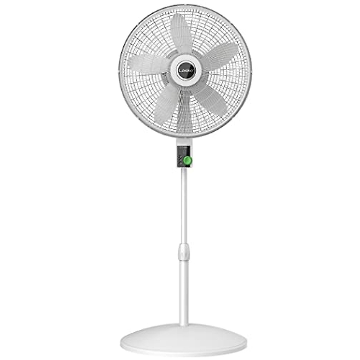 Lasko EcoQuiet Oscillating Pedestal Fan with Whisper Quiet DC Motor, 12 Speeds, 8 Hour Timer, Adjustable Height, Remote Control, White, S18705, Large