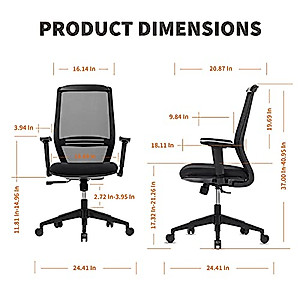 KLG TECH Ergonomic Office Chair, High Back Office Chair with Lumbar Support, Black Mesh Back Big and Tall Office Chair, Height Adjustable Swivel Office Desk Chairs for Home and Office