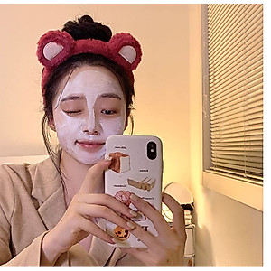 CheeseandU 2Pcs Pink Bear Ears Headband Hot Pink Plush Hair Hoop Cute Fashion Fluffy Soft Plush Bear Ear Headwears for Women Girls Makeup Headband Face Washing Headband Valentines Day Gift