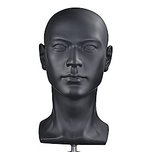 MIAOMANZI PVC Mannequin Head Black Male Manikin Dummy Stand Model Display Hat Scarf Wigs Hair Glasses Hat Beauty Styling Tool (Matte black)