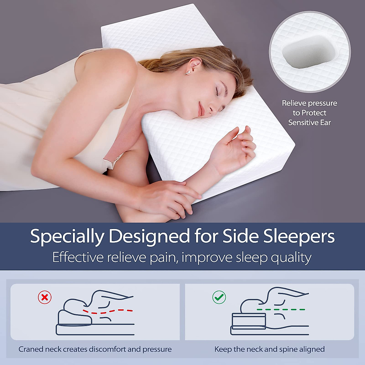 HOMCA Cervical Pillow Memory Foam Pillows - Contour Memory Foam Pillow for Neck Pain Relief, Orthopedic Neck Bed Pillow for Side Sleepers Back and Stomach