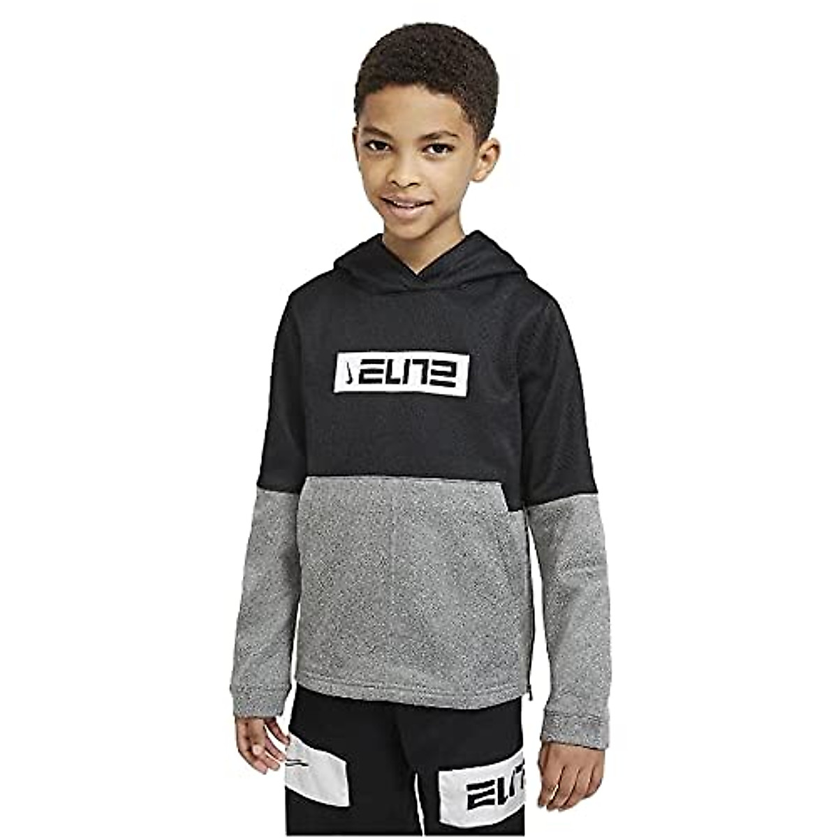 Nike Youth 8-18 Kids Therma Elite Pullover Hoodie (X-Large, Black/Carbon Heather/White)