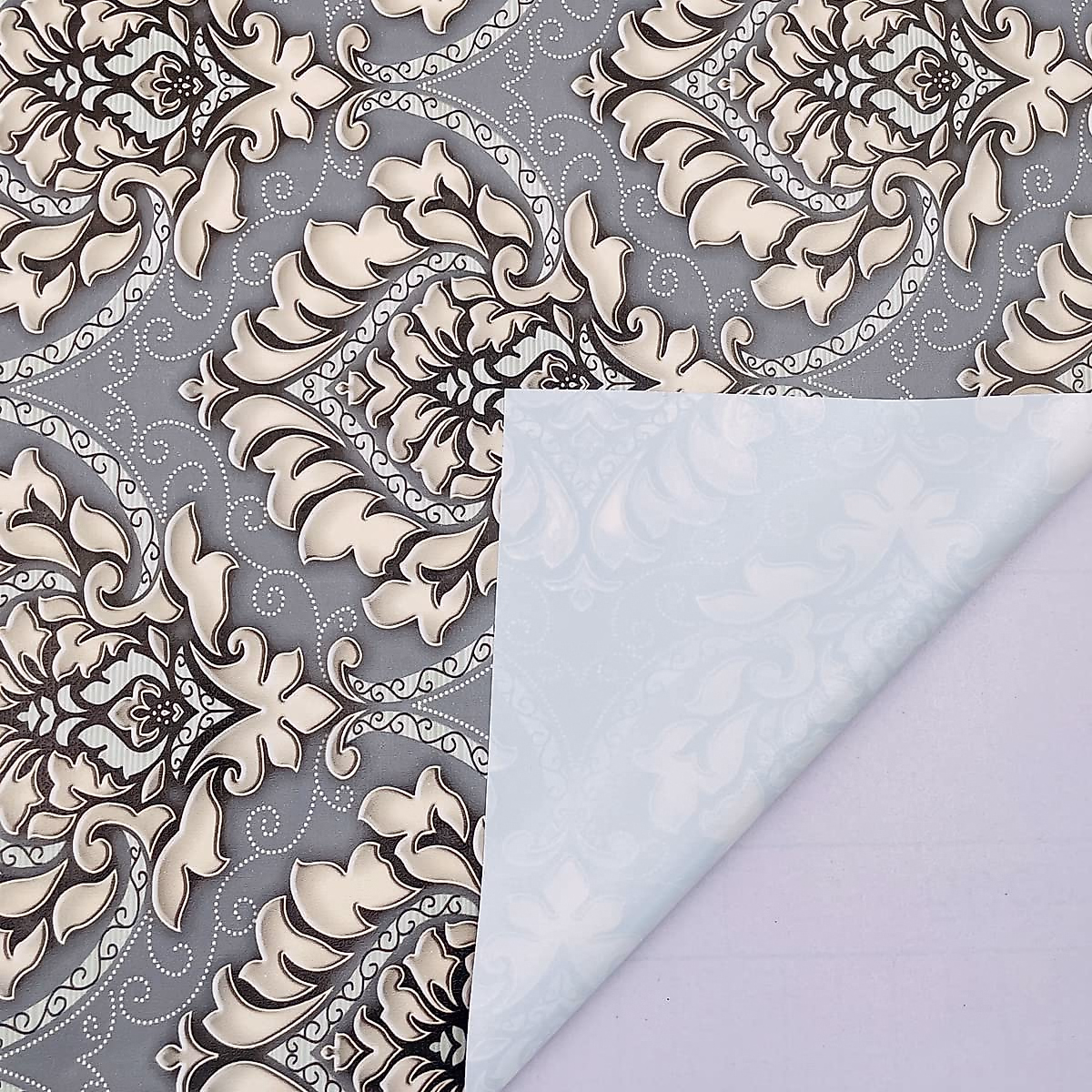 Yifasy 2Pack Shelf Liners for Kitchen Cabinets Closet Easy Clean Self Adhesive Grey Damask Wallpapers Refresh Furniture Surface 18 inch Wide