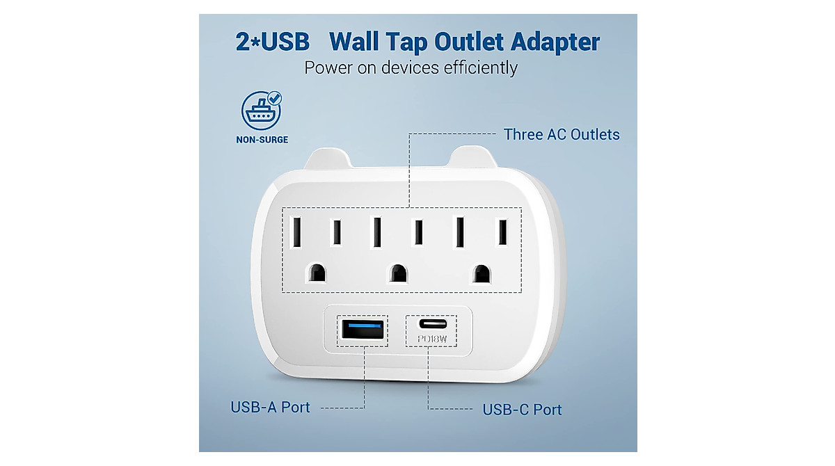 Amineek Outlet Extender with USB-C: Power Anywhere