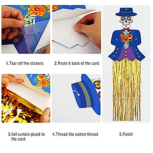 6 Pcs Day of the Dead Sugar Skull Hanging Decorations Dia de Los Muertos Decor Banner for Halloween Mexican Party Decorations Home Indoor Outdoor Supplies 3 Ft