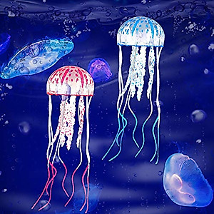 Weewooday 7 Pieces Artificial Glowing Fish 5 Styles Colorful Fake Fish Glowing Effect Aquarium Decor Floating Ornament Simulation Jellyfish for Fish Tank Decoration