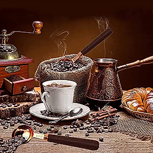 Stainless Steel Measuring Spoons, Long Wooden Handle Coffee Scoop, Kitchen Utensil for Fitting in Spice Jars, Scooping, Measuring & Serving, Tablespoon, Rose Gold Tea Spoon, Set of 4