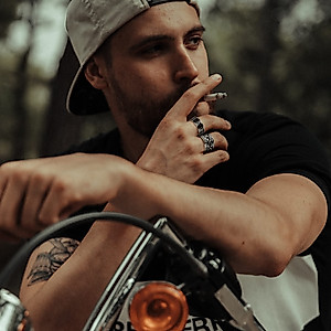 Jstyle 4Pcs Stainless Steel Signet Biker Rings Set Cuban Chain Spinner Ring Vintage Celtic Knot Band Rings Beveled Polished Edge Comfort Fit 9