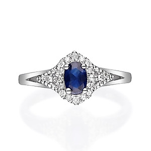 Gin & Grace 10K White Gold Genuine Blue Sapphire and Natural Diamond (I1) Ring for Women., Metal gemstone diamond, Sapphire