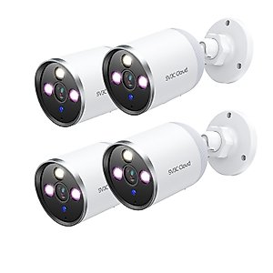 SV3C 2K WiFi Camera Outdoor, 4 Pack Wired Security IP Cameras for Home Outside Indoor Support ONVIF, Full Color Night Vision, Sound Motion Detection, Two-way Audio, Cloud & SD Card Record, USB Powered