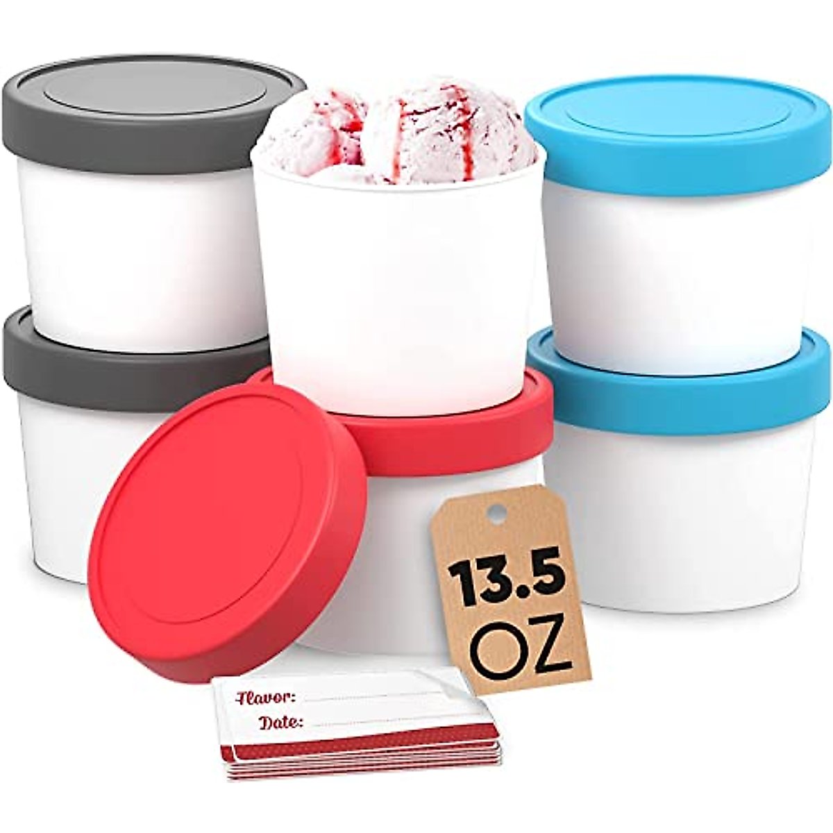 StarPack Ice Cream Containers for Homemade Ice Cream (6 Pcs) - Reusable Ice Cream Containers With Lids - No Leak & Frost Ice Cream Storage Containers For Freezer - 13.5oz per Ice Cream Container