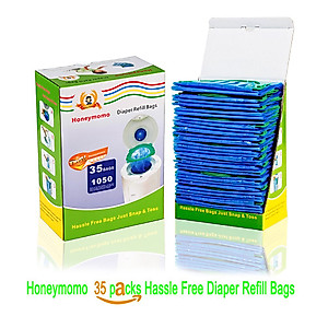 Honeymomo Baby Bathing Diaper refill bags 35 Bags 1050 Counts Fully Compatible with Arm&Hammer Disposal System Diaper Pail Snap, Seal and Toss Refill Bags
