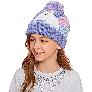 accsa Kids Knit Unicorn Beanie Hat with Gloves Girls Winter Beanie Hat with Pom Pom