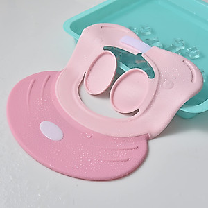 Baby shower cap shampoo visor shield hat kids bath Washing Hair rinser Prevents Water from Pooling in Face for To protect the eyes and ears of toddlers and children (Pink)