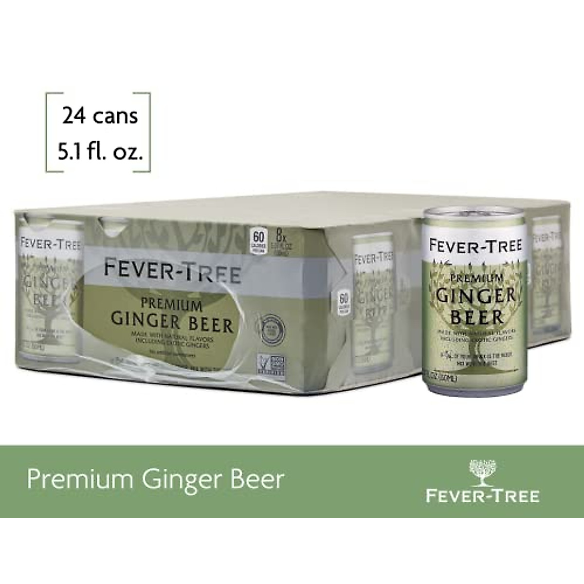 Fever Tree Ginger Beer - Premium Quality Mixer - Refreshing Beverage for Cocktails & Mocktails. Naturally Sourced Ingredients, No Artificial Sweeteners or Colors - 150 ML Cans - Pack of 24