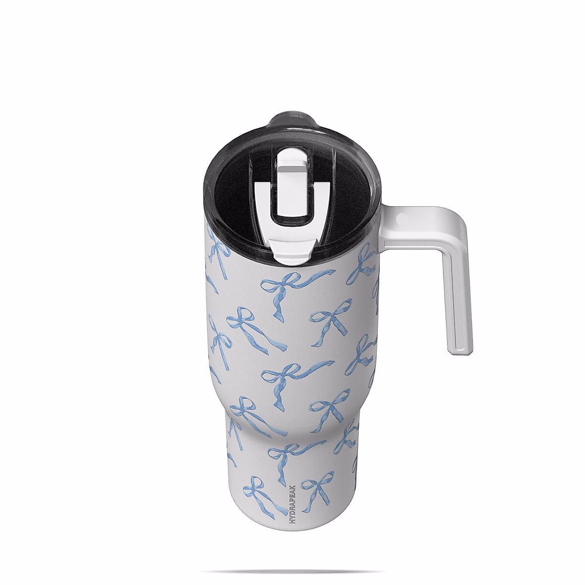 Hydrapeak Voyager 40 oz Tumbler with Handle and Straw, 100% Leakproof Insulated Tumbler with Sip and Straw Lid, Made of Stainless Steel, Cup Holder Friendly Base (Blue Bows)