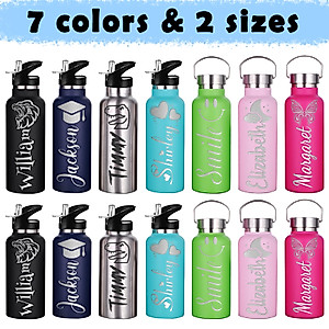 Yananka Personalized Water Bottles with Straw Lid 26 12 oz Custom Stainless Steel Water Bottle Customized with Engraved Name Text Logo for Women Men