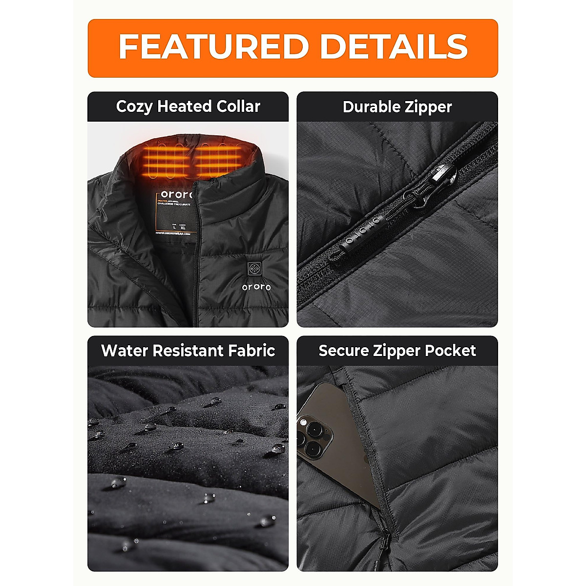 ORORO Men's Tall Size Heated Vest with Battery Pack, Puffer Heating Vest (Charger Not Included) (Black, XLT)