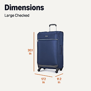 Amazon Basics Luggage, 30" Large Checked Softside Suitcase With Wheels With Four 360-Degree Multi-directional Spinner Wheels Expandable Space Zippered Pocket and Straps, Telescopic Handle, Navy Blue