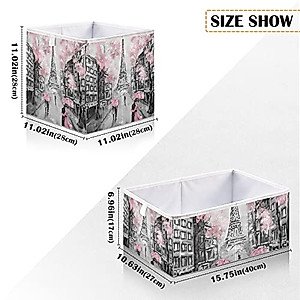 WELLDAY Storage Basket Pink Paris Tower Foldable 11 x 11 x 11 in Cube Storage Bin Home Decor Organizer Storage Baskets Box for Toys, Books, Shelves, Closet, Laundry, Nursery