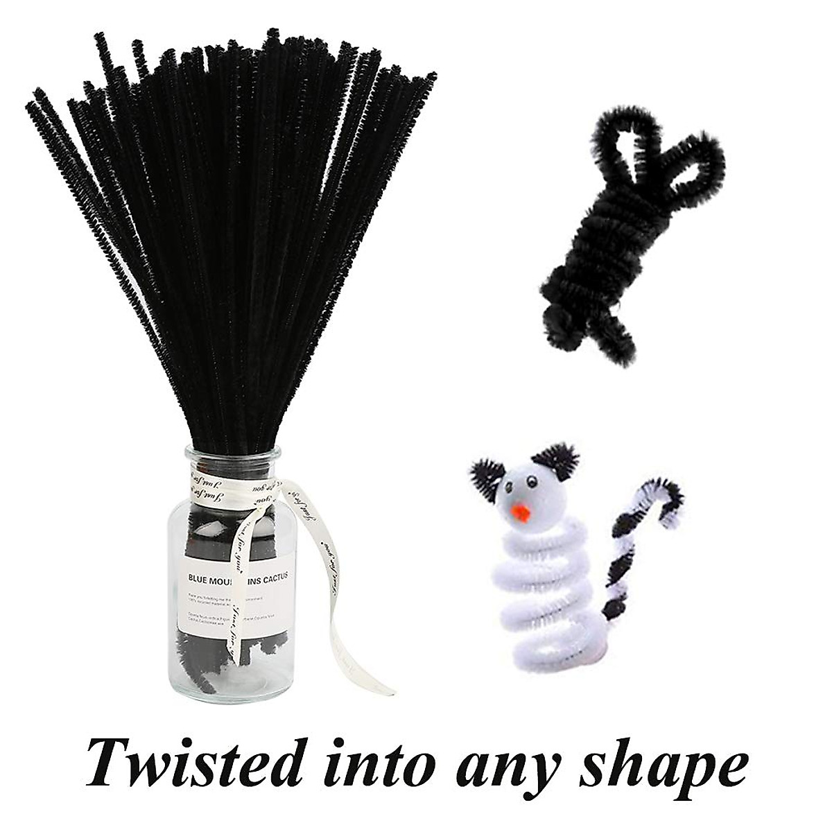Zxiixz 100Pcs Pipe Cleaners, Pipe Cleaners Craft, Chenille Stems Creative Craft Pipe Cleaners for Festivals Decorations, Crafting Pipe Cleaners, Craft Supplies for Home DIY Handcraft Arts/Black