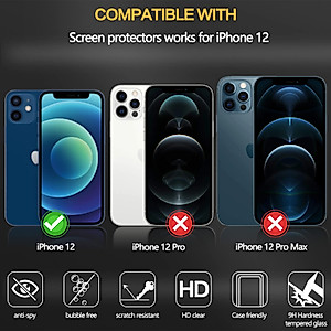 Solnern 2 Pack Privacy Screen Protector for iPhone 12 Pro 6.1 Inch with 2 Pack Camera Lens Protector, Anti Spy Tempered Glass Film, Anti-Scratch
