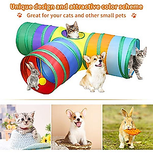 Malier Cat Toys Kitten Toys Set, Collapsible Cat Tunnels for Indoor Cats, Interactive Kitty Toys Cat Feather Toy Fluffy Mouse Crinkle Balls Cat 3 Way Tube Tunnel Toys for Cat Puppy Kitty Kitten