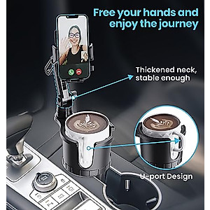 Cup Holder Phone Mount for Car, Adjustable Height Long Neck Cell Phone Cradle with Expandable Base, Car Truck Interior Accessories Compatible with iPhone Samsung Most Smartphones and Drink Bottles