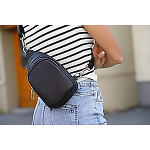 befen Genuine Leather Crossbody Bags for Women,Medium Sling Bag Fanny Packs Cell Phone Purse for Women Men Walking - Medium Black