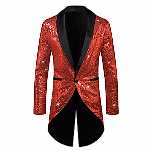Lars Amadeus Red Sequin Tailcoat for Men's Shawl Lapel Shiny Sparkly Party Disco Wedding Tuxedo 3X-Large
