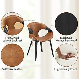 Art Leon Mid Century - Modern Desk Chair No Wheels, Faux Leather Upholstered Wooden Desk Chair, Office Chair with Wood Legs for Living Room Bedroom, Black Oak Bentwood, Brown