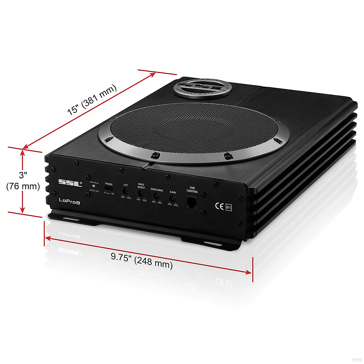 Sound Storm Laboratories LOPRO8 Powered Under Seat Car Subwoofer - 600 Watts Max, Single 2.6 Ohm, Voice Coil, Built in Amp, Low Profile, Remote Subwoofer Control