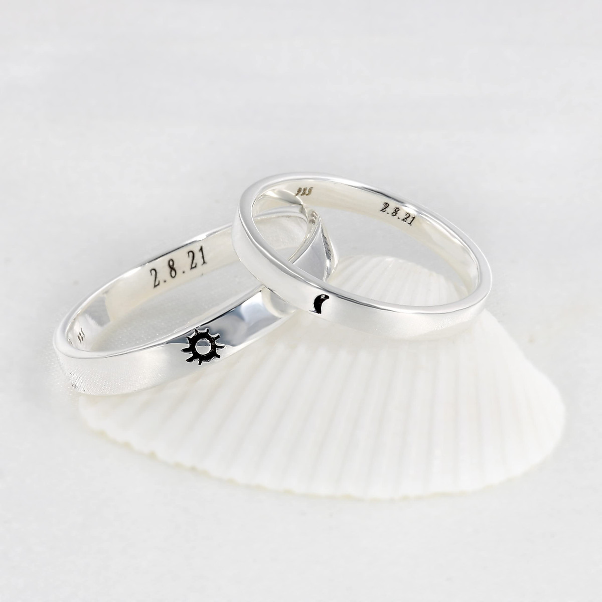SHAREMORE Matching Rings for Couples Sun and Moon Rings Personalized Heart Promise Couple Ring Customized Engagement Wedding Ring Band Sets for Him and Her Sterling Silver High Polished Comfort Fit