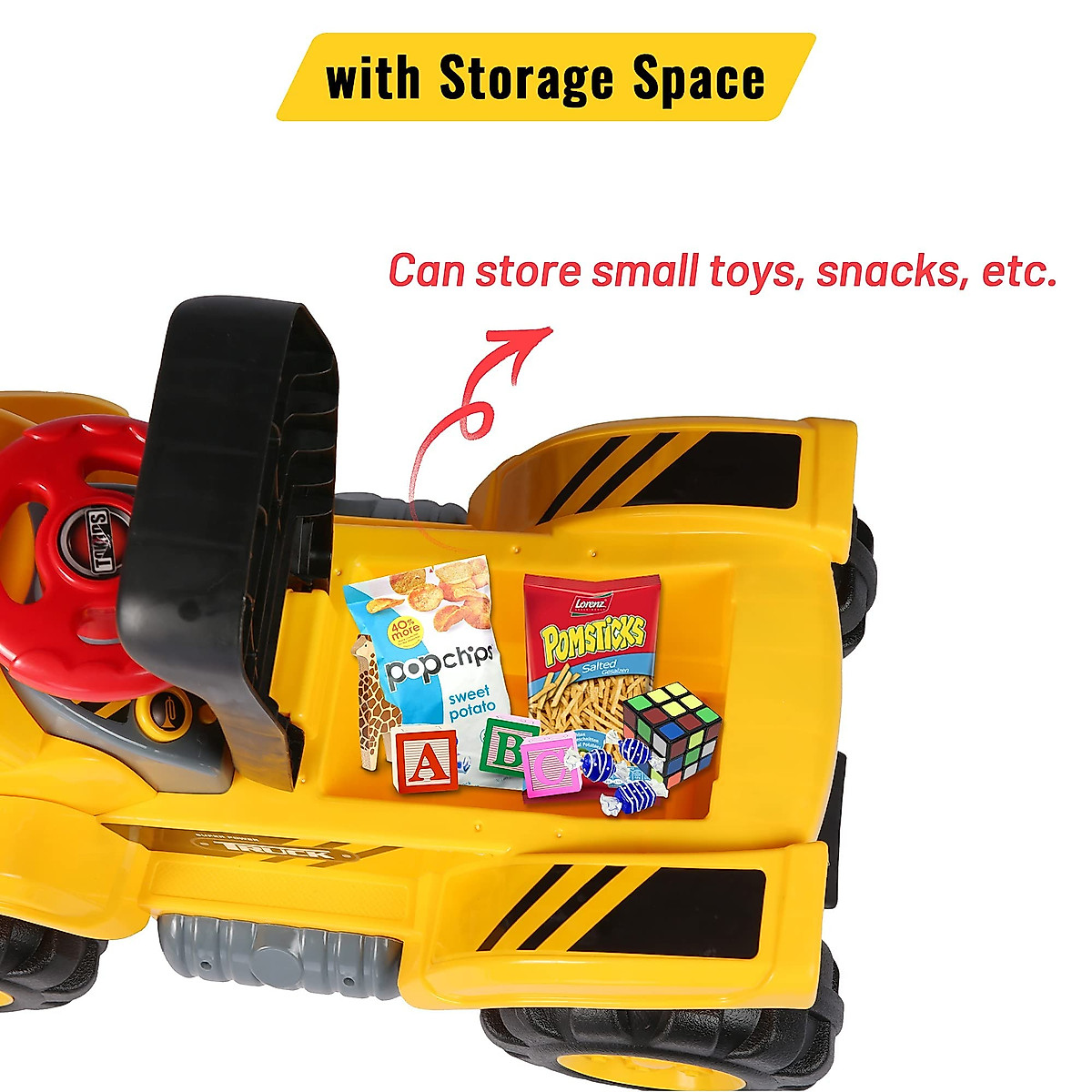 COLOR TREE Toddlers Ride-on Bulldozer Tractor Toy with Simulated Sounds - Kids Boys Construction Truck Vehicle with Bucket, Steering Wheel, Helmet, Rocks