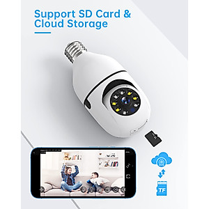 SAFEVANT Bulb Camera Light Bulb Security Camera WiFi Outdoor,1080P Smart 360 Degree Screw in Light Socket Camera with Two Way Audio Color Night Vision Motion Detection Alarm
