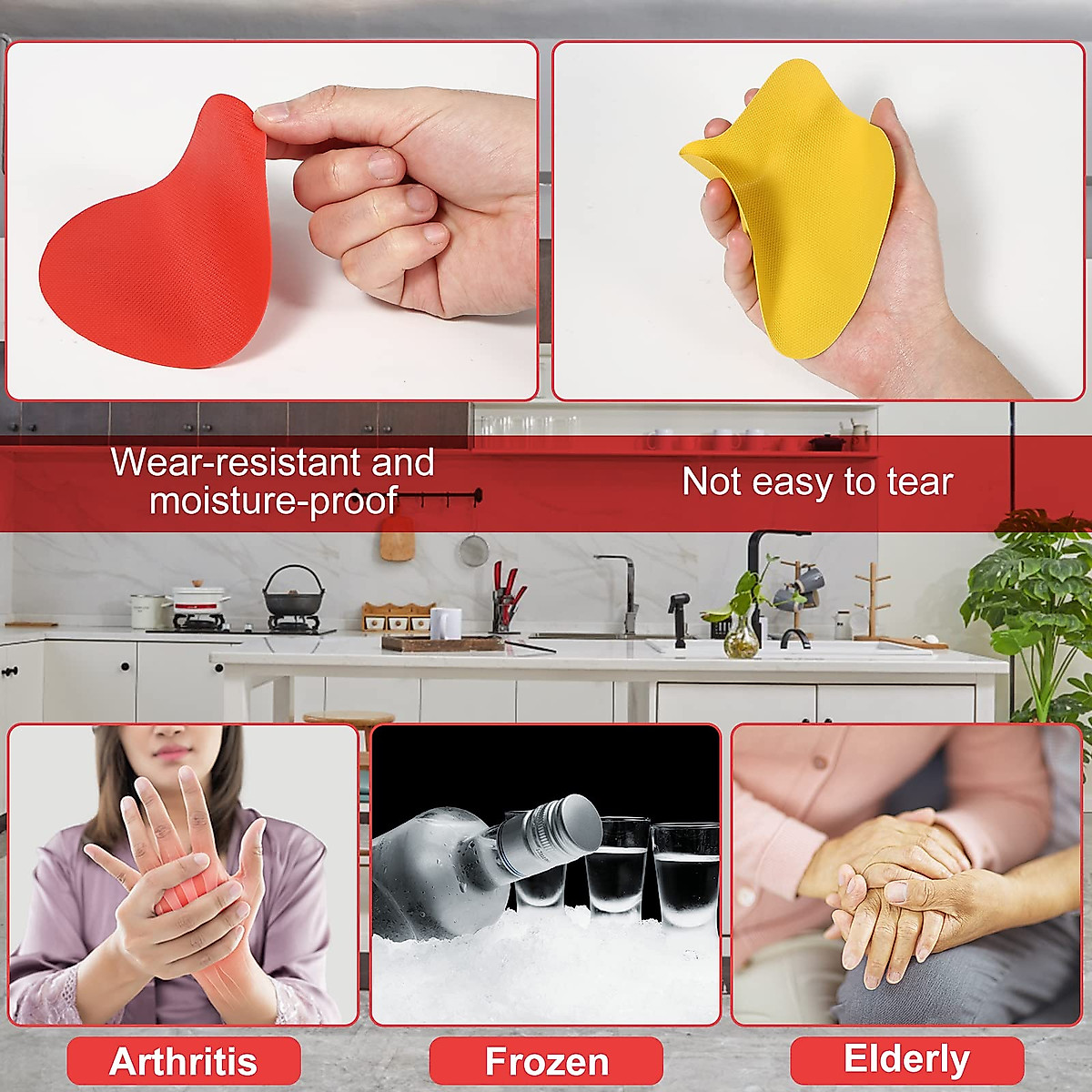 4pcs Jar Opener Gripper Pads, Multifunctional Rubber Jar Gripper Pad Jar Bottle Opener Grippers for Elderly Seniors with Arthritis Weak Hands (Blue, Green, Red, Yellow)