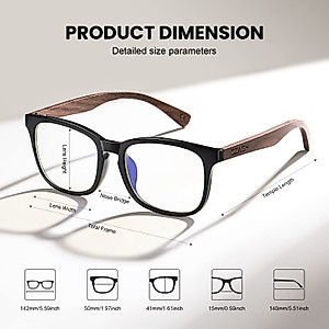 GZWSX Blue Light Blocking Glasses, Computer Reading/Gaming/TV/Phones Glasses for Women Men,Blcak Walnut Wood Glasses