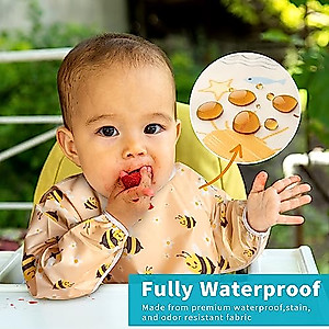 3 Pcs Long Sleeved Bib Set | Baby Waterproof Bibs with Pocket Bundle | Toddler Bib with Sleeves and Crumb Catcher | Stain and Odor Resistance Play Smock Apron - Pack of 3 | 6-24 Months