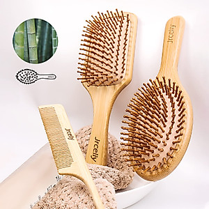 3PCS Bamboo Hair Brush Set,Natural Wooden Brush for Women, madam, Paddle Detangling Brush for Dry/Curly/Thick/Thin/Straight Hair