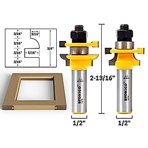 YONICO Router Bits Set Rail and Stile 2 Bit Junior Roundover 1/2-Inch Shank 12272