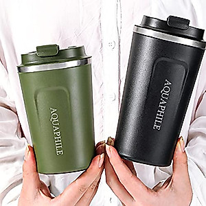 AQUAPHILE Reusable Coffee Cup, Coffee Travel Mug with Leak-proof Lid, Thermal Mug Double Walled Insulated Cup, Stainless Steel Portable Coffee Tumbler, for Hot and Cold Drinks(Black, 17 oz)