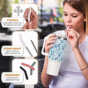 Christian Art Gifts Extra Large Double Wall Stainless Steel Insulated Travel Tumbler for Women: Trust in the Lord Uplifting Scripture, Twist Dial Lid, Reusable Straw & Tip, White & Blue Floral, 40 oz