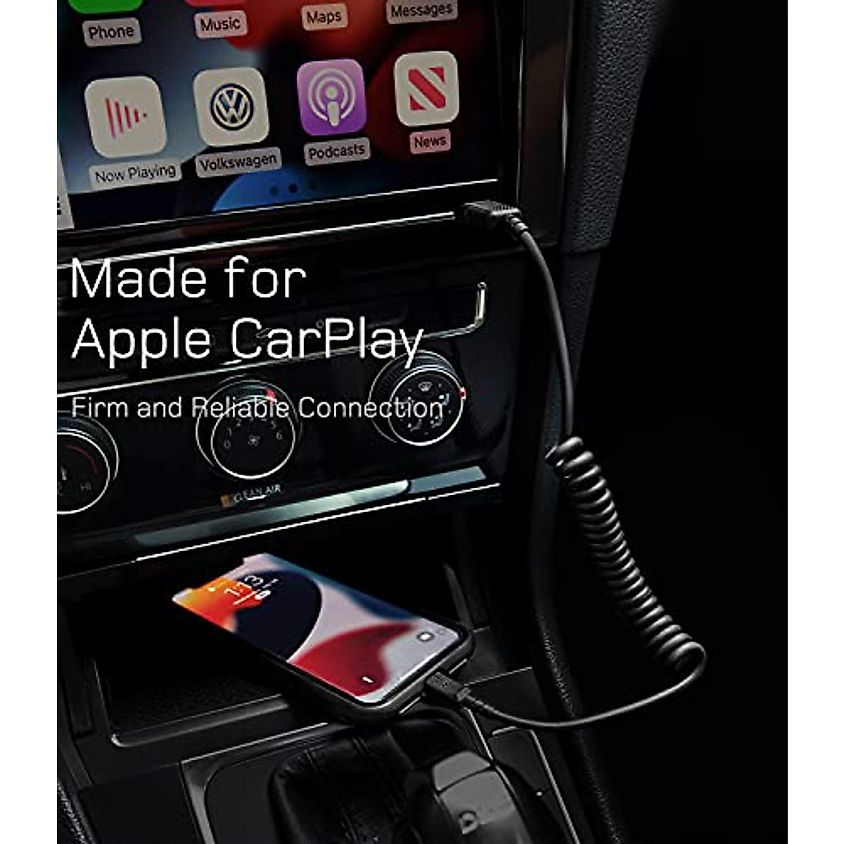 dé Coiled USB-C to Lightning Cable (Note: USB C, not USB), Coiled Lightning Cable 3ft [CarPlay Compatible & MFi Certified], for iPhone 12 Pro Max/12/13/11 Pro/11/X/8/iPad