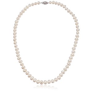 Sterling Silver White Freshwater Cultured A Quality Pearl Necklace (6.5-7mm), 18"