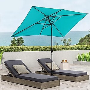 Clihome Patio Umbrella 10'x6'5 Rectangular Outdoor Umbrella Market Table Umbrella with Push Button Tilt and Crank for Patio Backyard Garden Deck Pool (Light Blue)