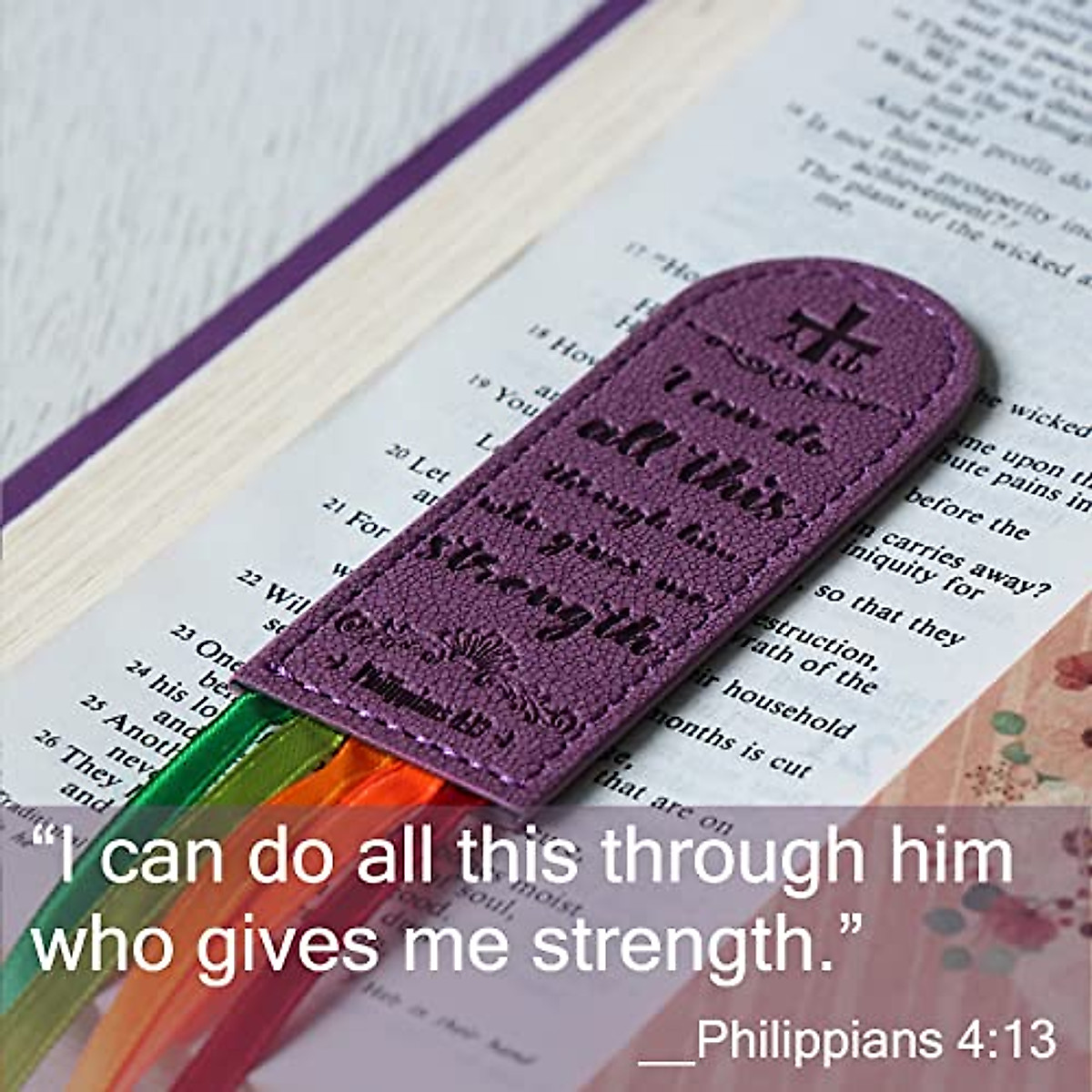 3 Pieces Leather Bible Bookmarks Bible Ribbon Bookmark Multi Ribbon Page Marker, Bible Verse Inspirational Bookmarks - Psalm 46:5, Proverbs 4:23, Philippians 4:13, Bible Accessories,Bible Supplies