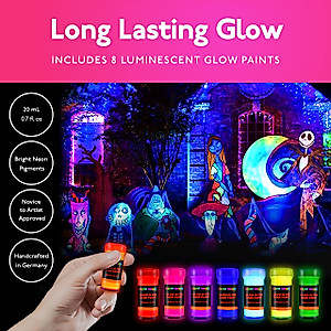individuall Glow in The Dark Paint - Set of 8, 20 mL Reflective Acrylic Paints for Outdoor and Indoor Use on Canvas, Walls and Ornament Painting - Phosphorescent, Easter Egg Painting Decoration